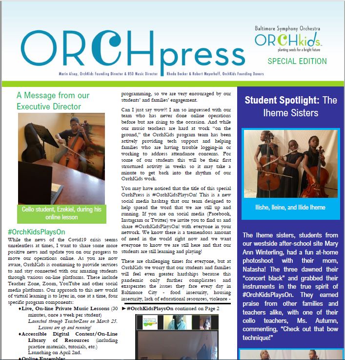 2020 Special Edition Newsletter | BSO OrchKids
